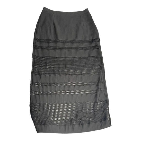 Zara | Skirts | Zara Pleated Open Knit Paneled Mixed Material Long Maxi Black Side Slit Skirt M ...